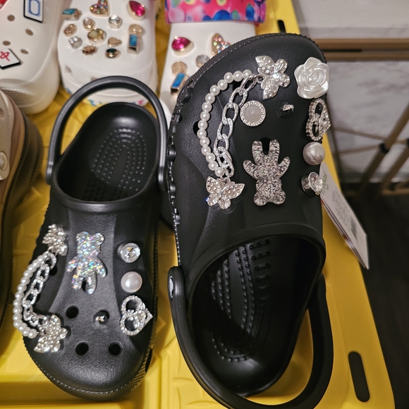 CROCS | Shoes | Crocs Black Mules With Silver Embellishments | Poshmark